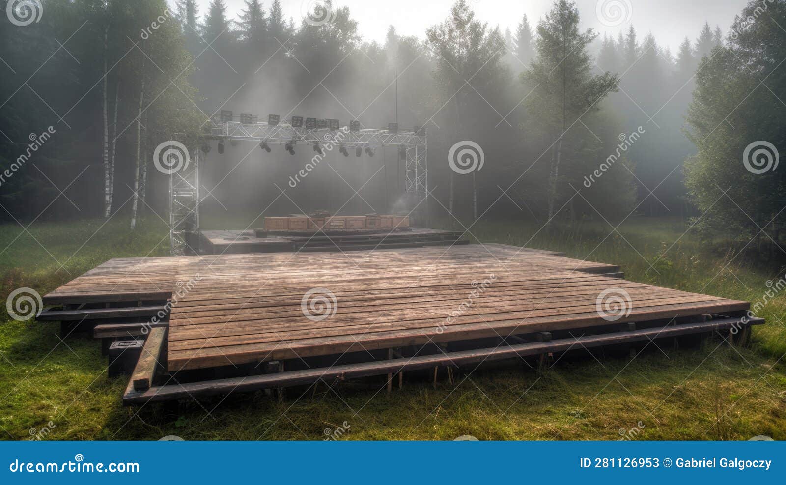 Wooden Stage in the Forest. Wooden Terrace with a View of the Nature ...