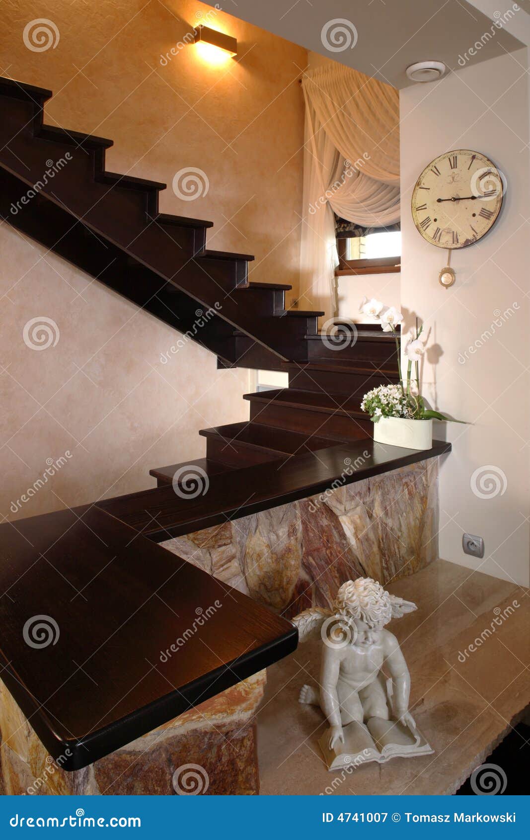 Wooden Staircase Stands On A Background Of Blue Sky Stock Photo ...