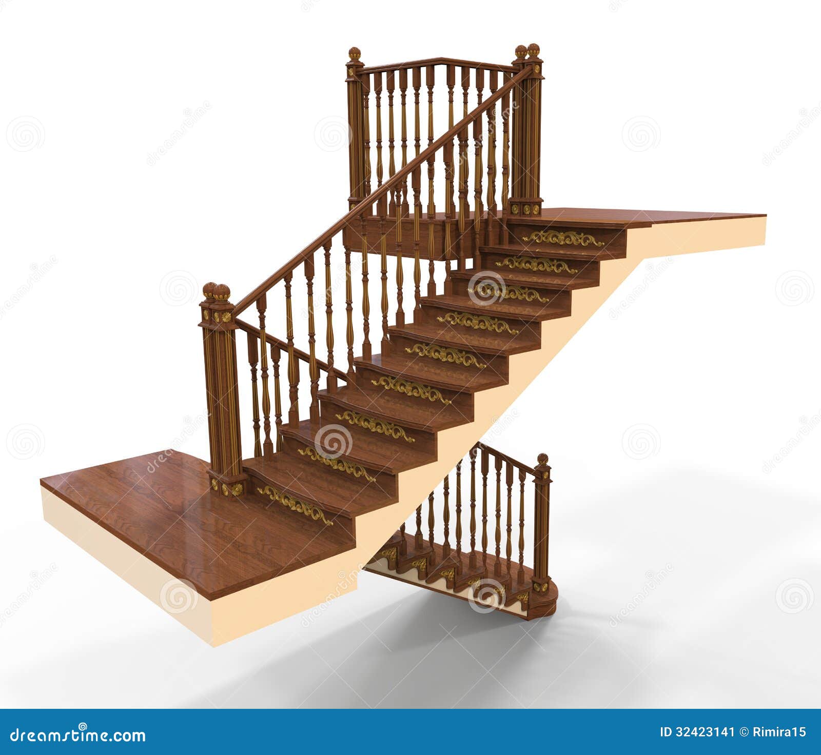 Wooden Staircase Vector. 3D Realistic Illustration. Front View ...