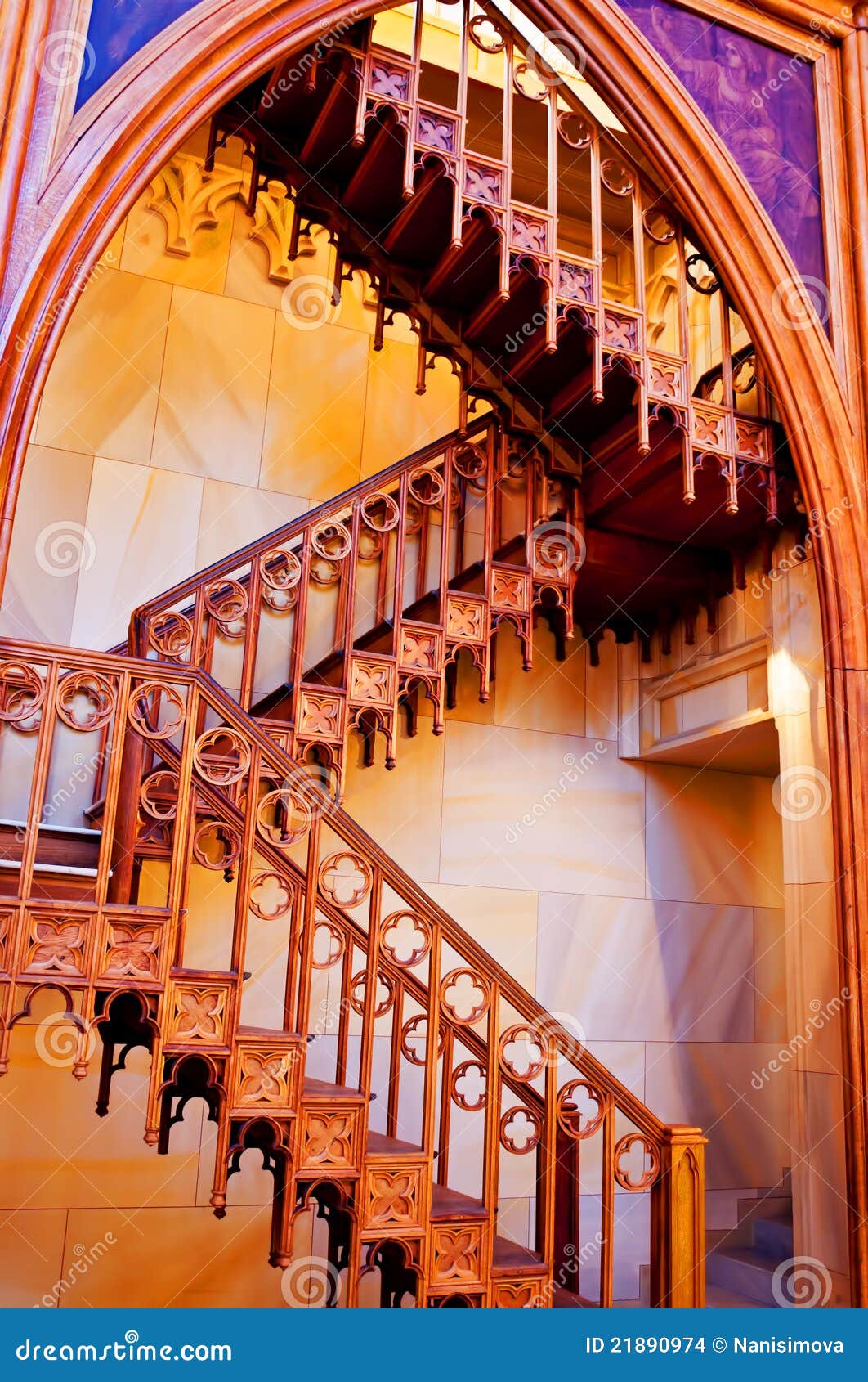 Wooden Staircase Inside of Catholic Church Stock Photo - Image of attic ...