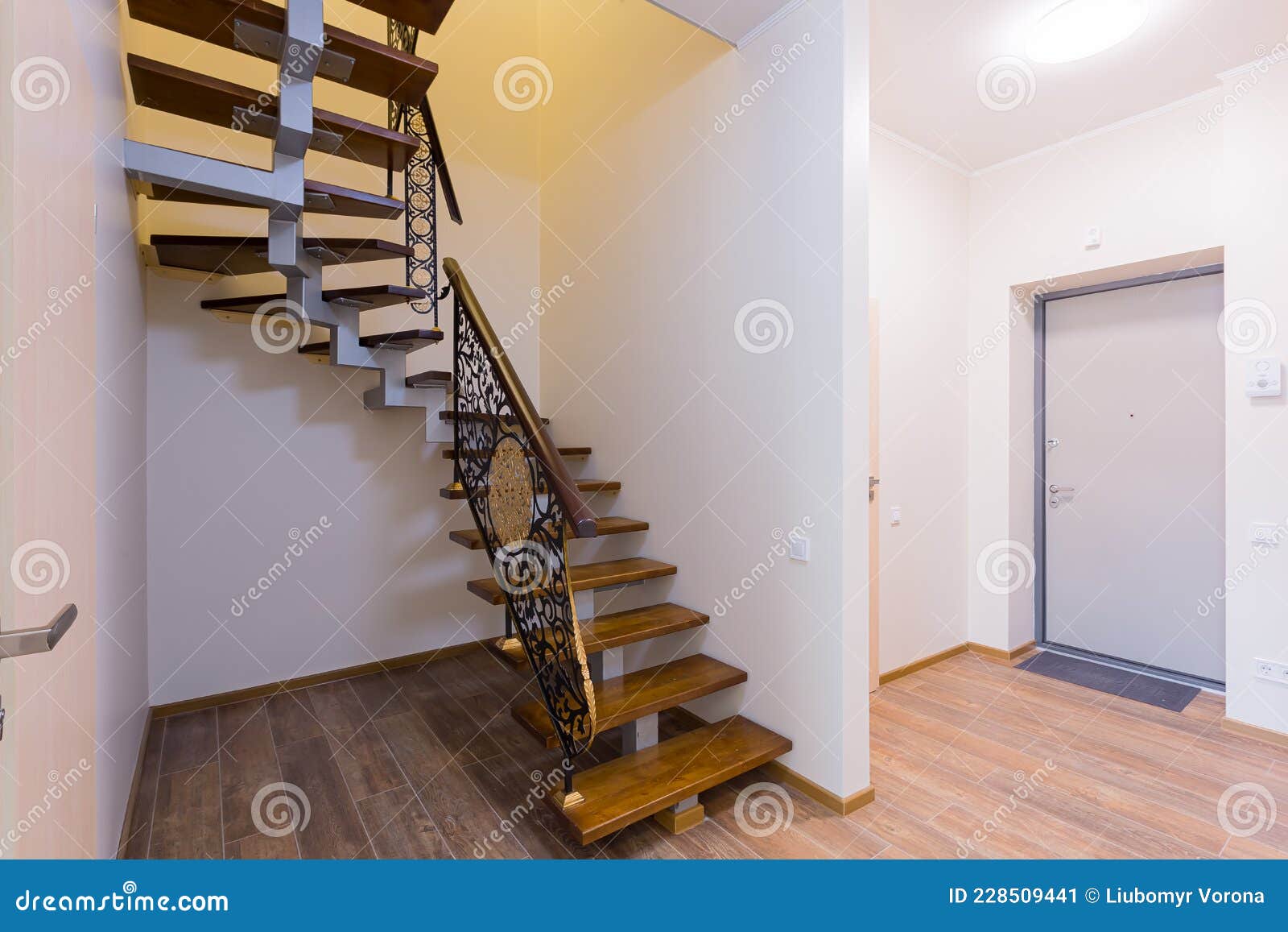 Wooden Stairs in the Corridor of the Apartment Interior Stock Image ...