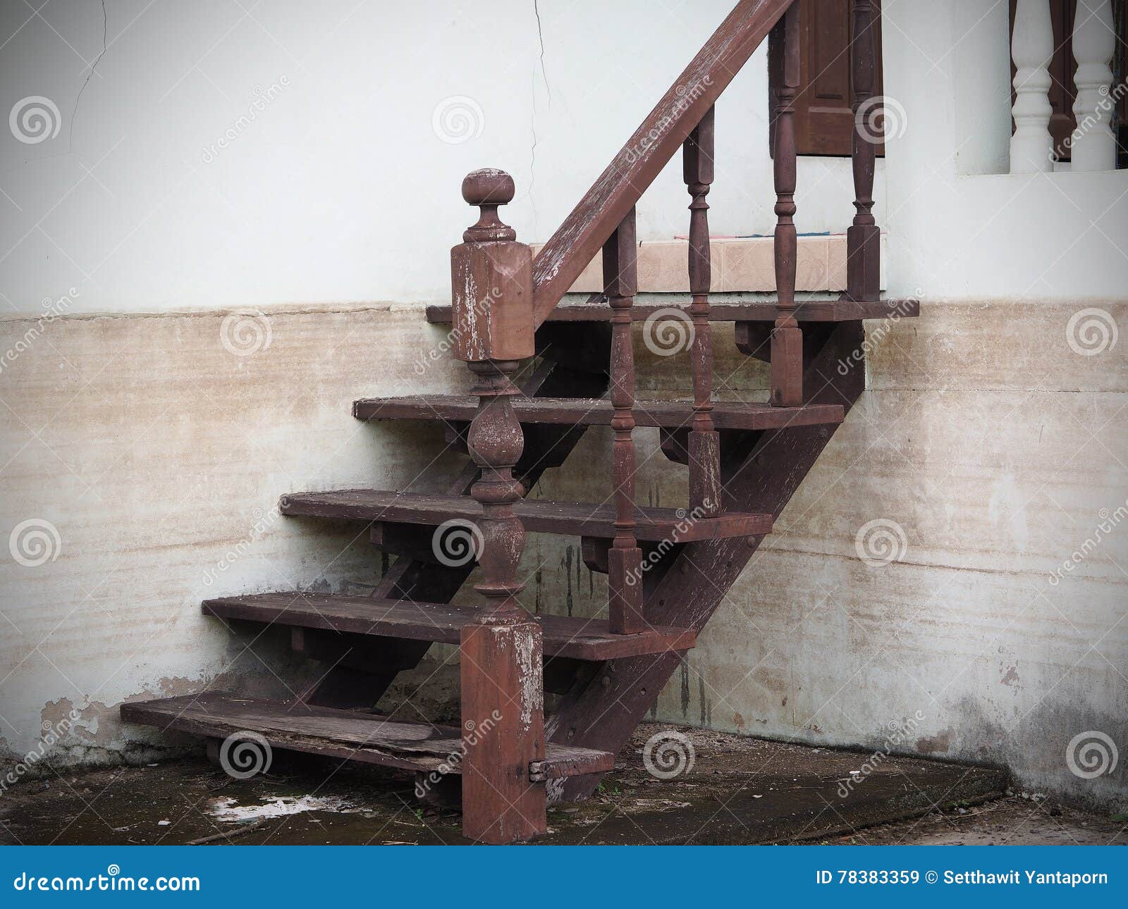 Wooden Stairs Damaged from Floods. Stock Image - Image of damaged ...