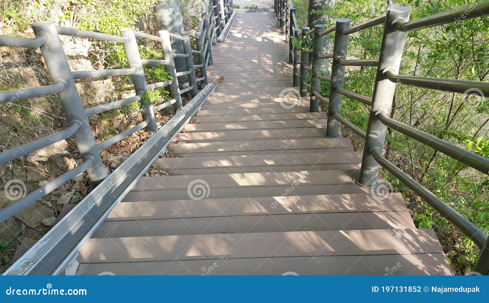 Wooden Stairs with Handrails on Both Sides Stock Photo - Image of space ...