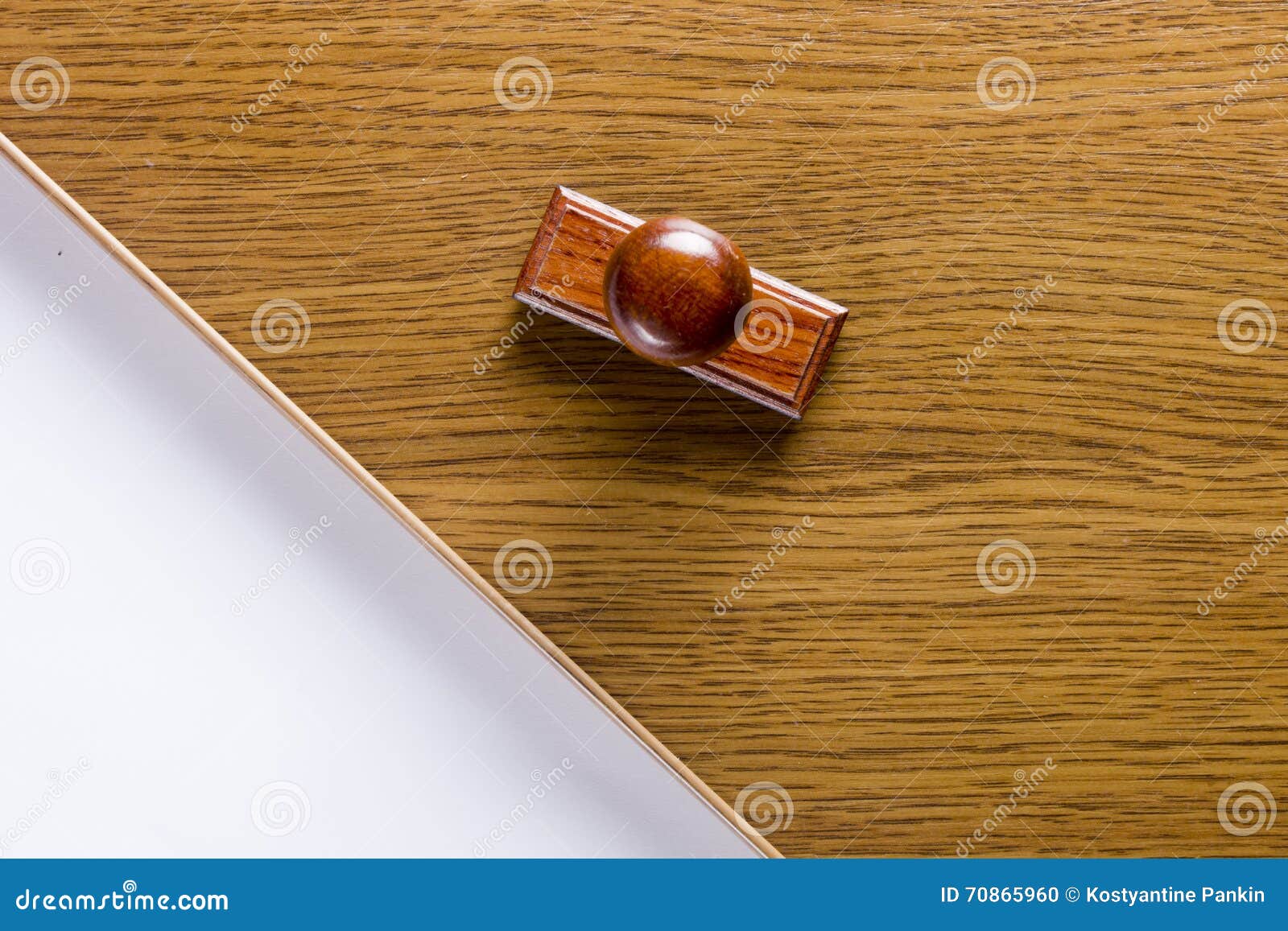 Wooden Stamp and a Sheet of Paper Stock Photo - Image of form ...