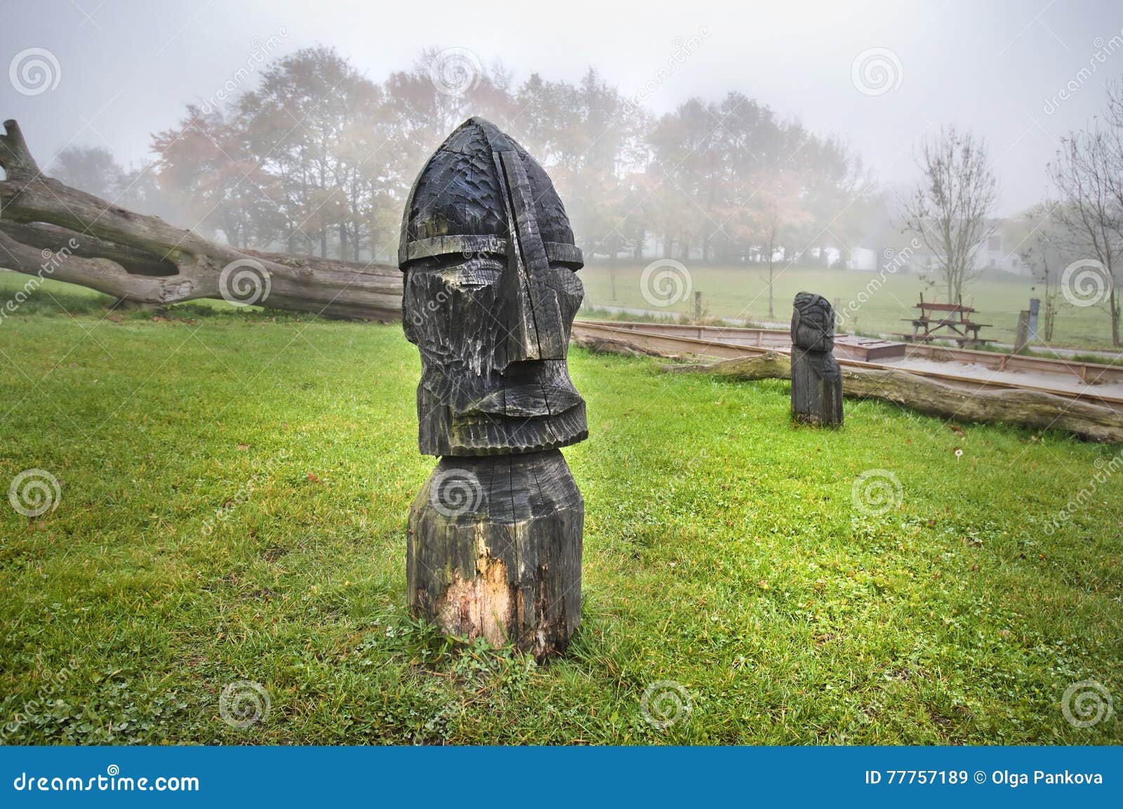 A Wooden Statue of the Viking Stock Image - Image of green, museum ...