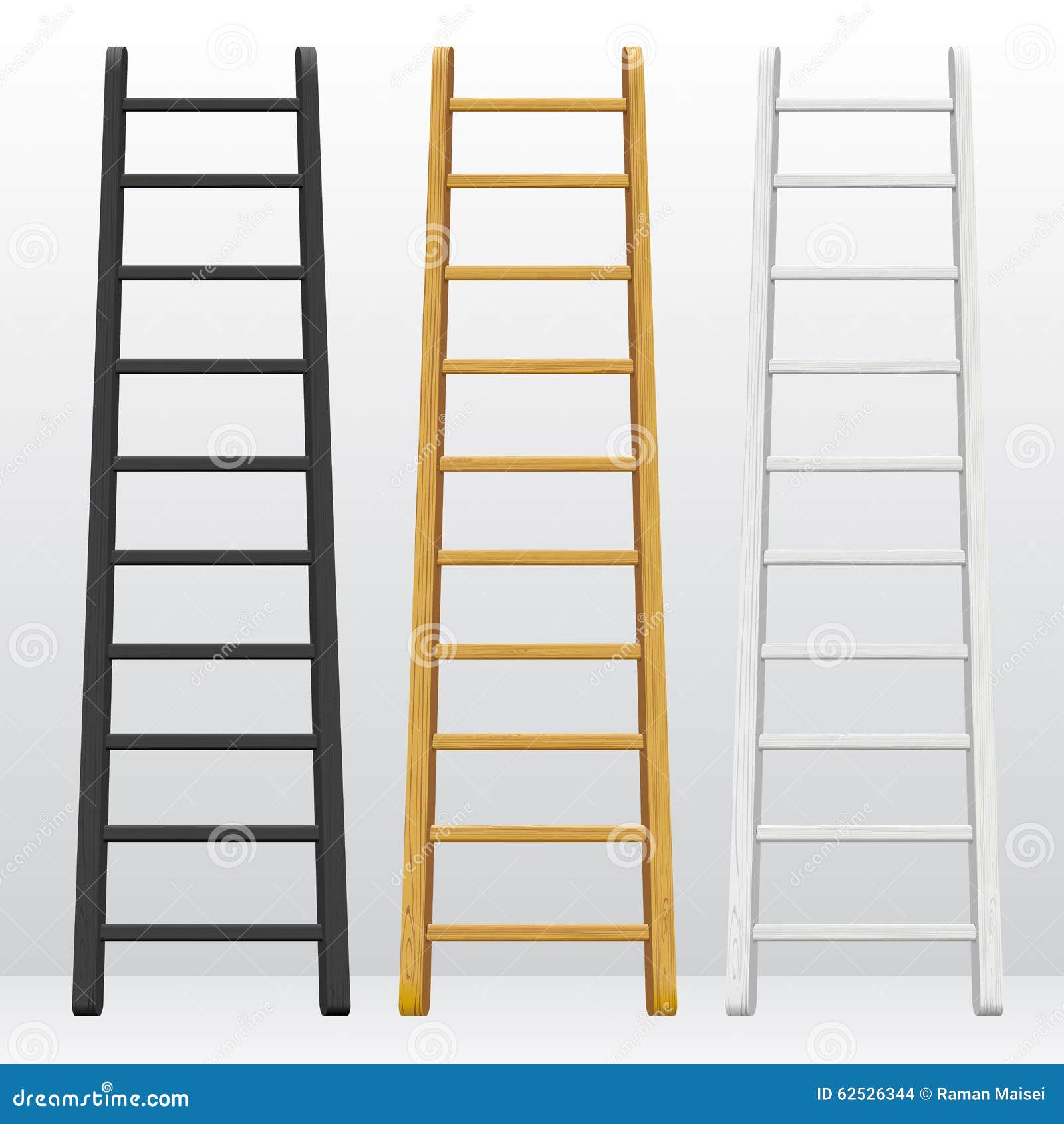 Wooden Step Ladder. Vector Set Of Various Ladders. Classic Staircase ...