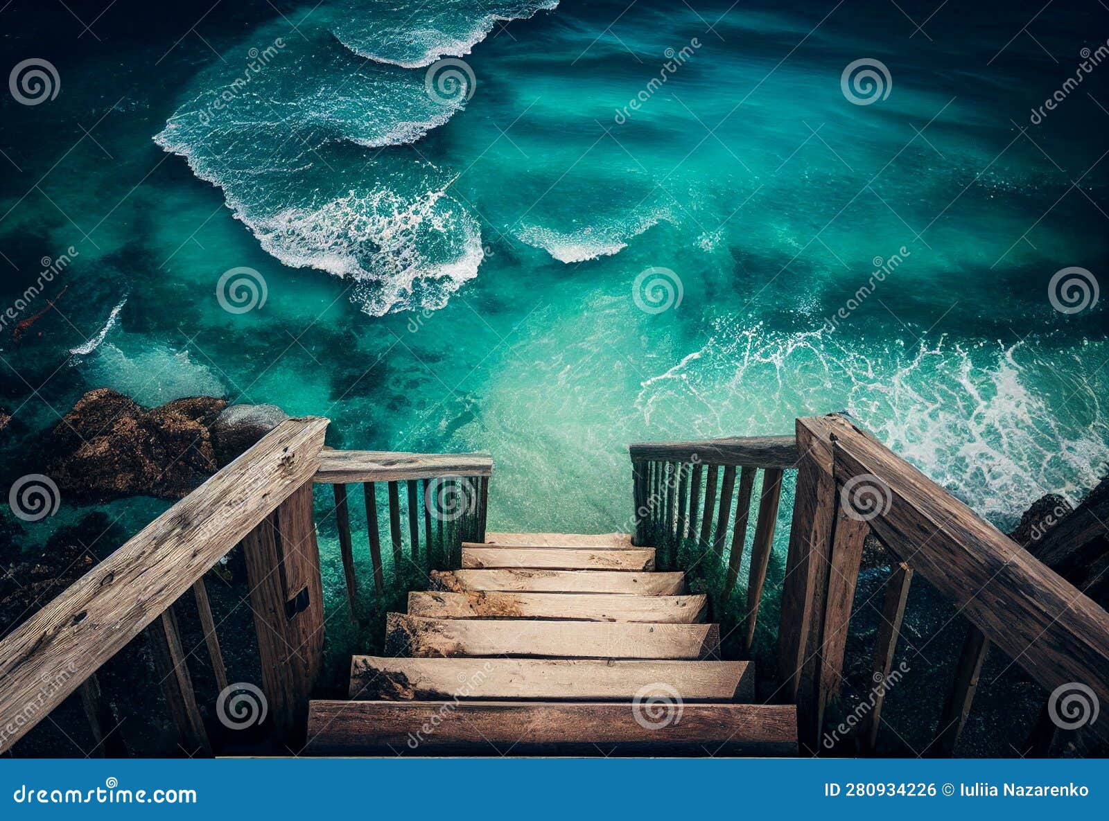 Wooden Steps Lead To Ocean. AI Generated Stock Illustration ...