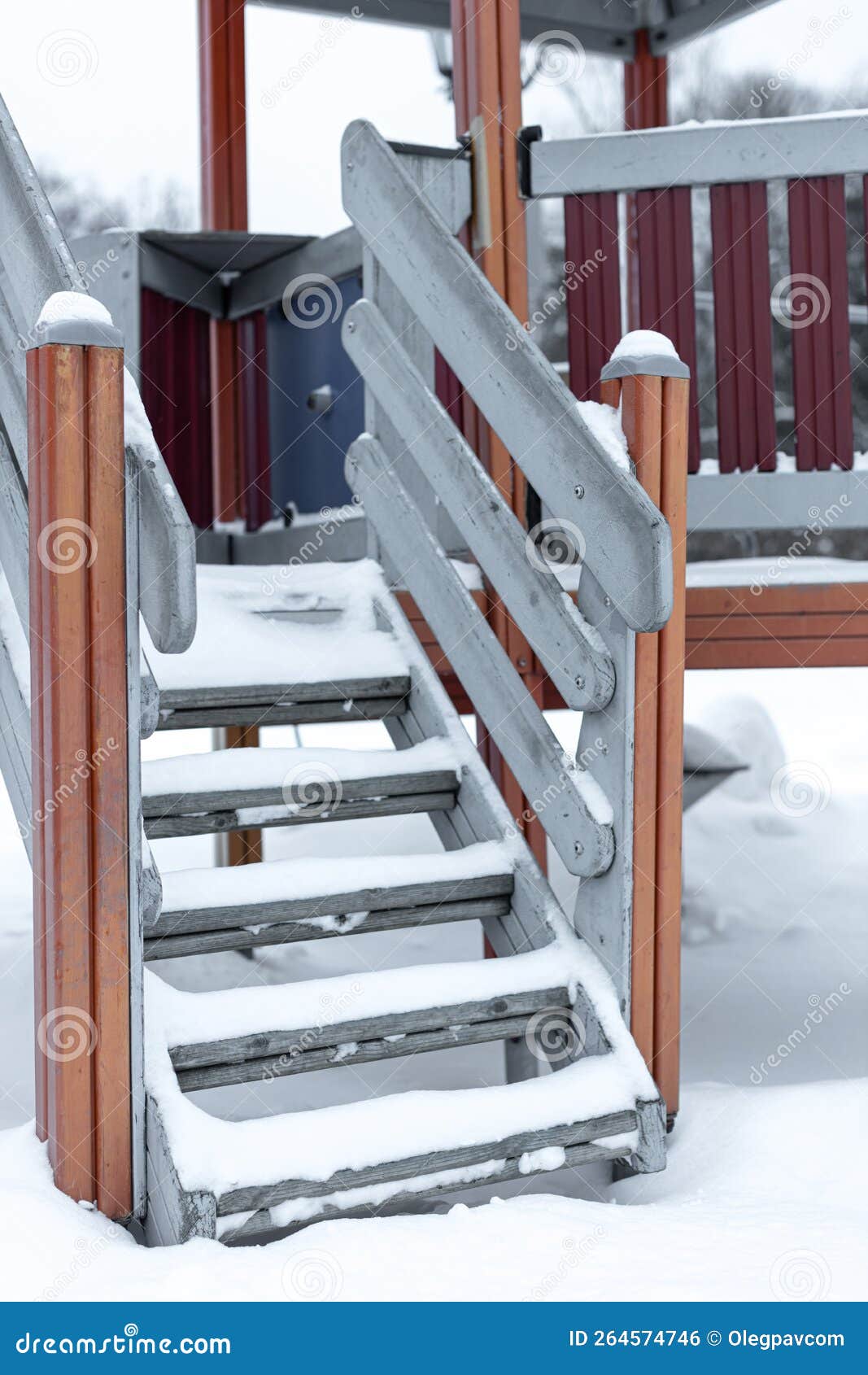 Wooden Steps on the Stairs Covered with Snow Stock Photo - Image of ...