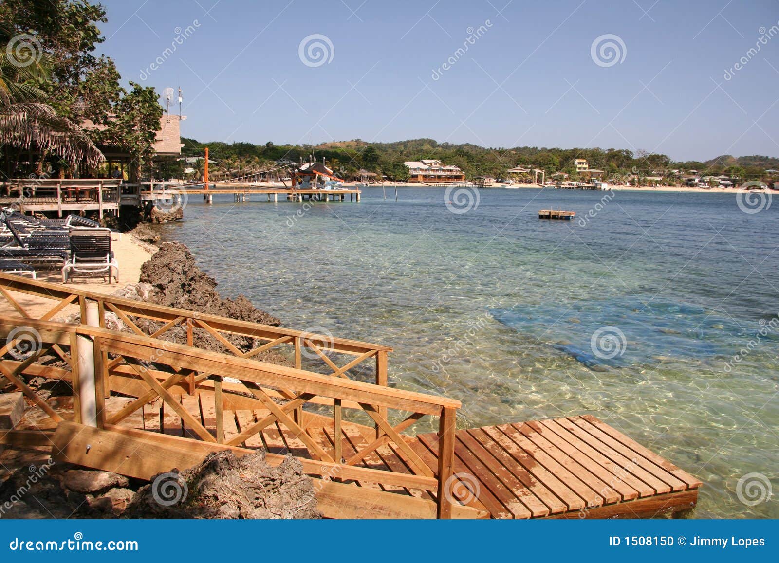 Wooden Steps to Water stock photo. Image of roatan, moon - 1508150