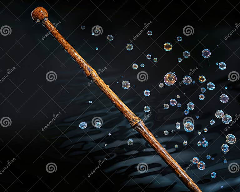 Wooden Stick with Bubbles Floating in Dark Water Stock Illustration ...