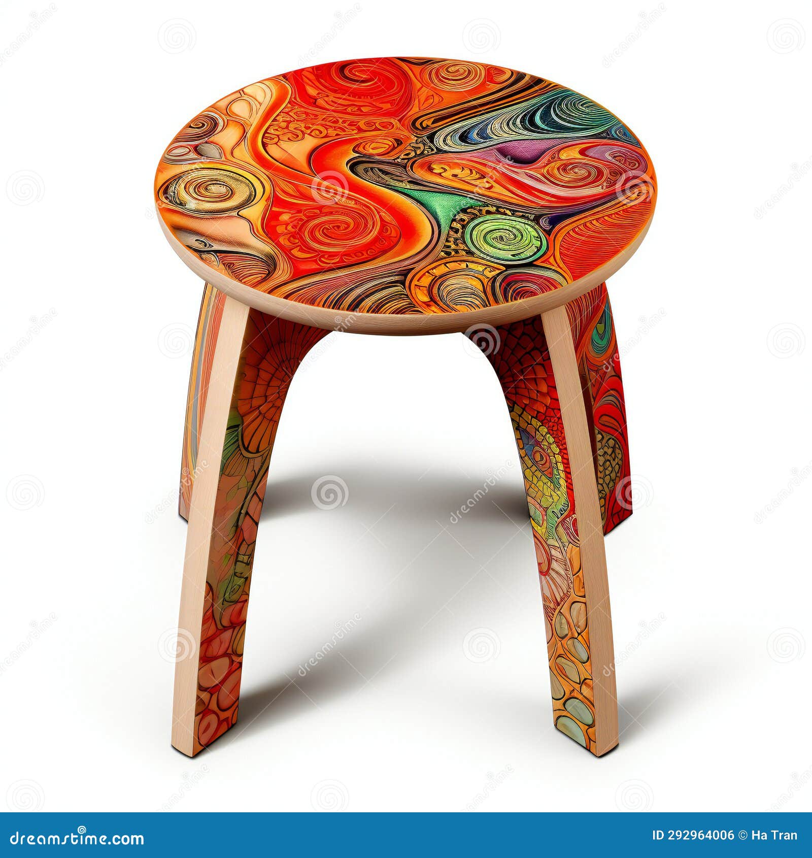 Wooden Stool with Abstract Pattern Isolated on White Background Stock ...