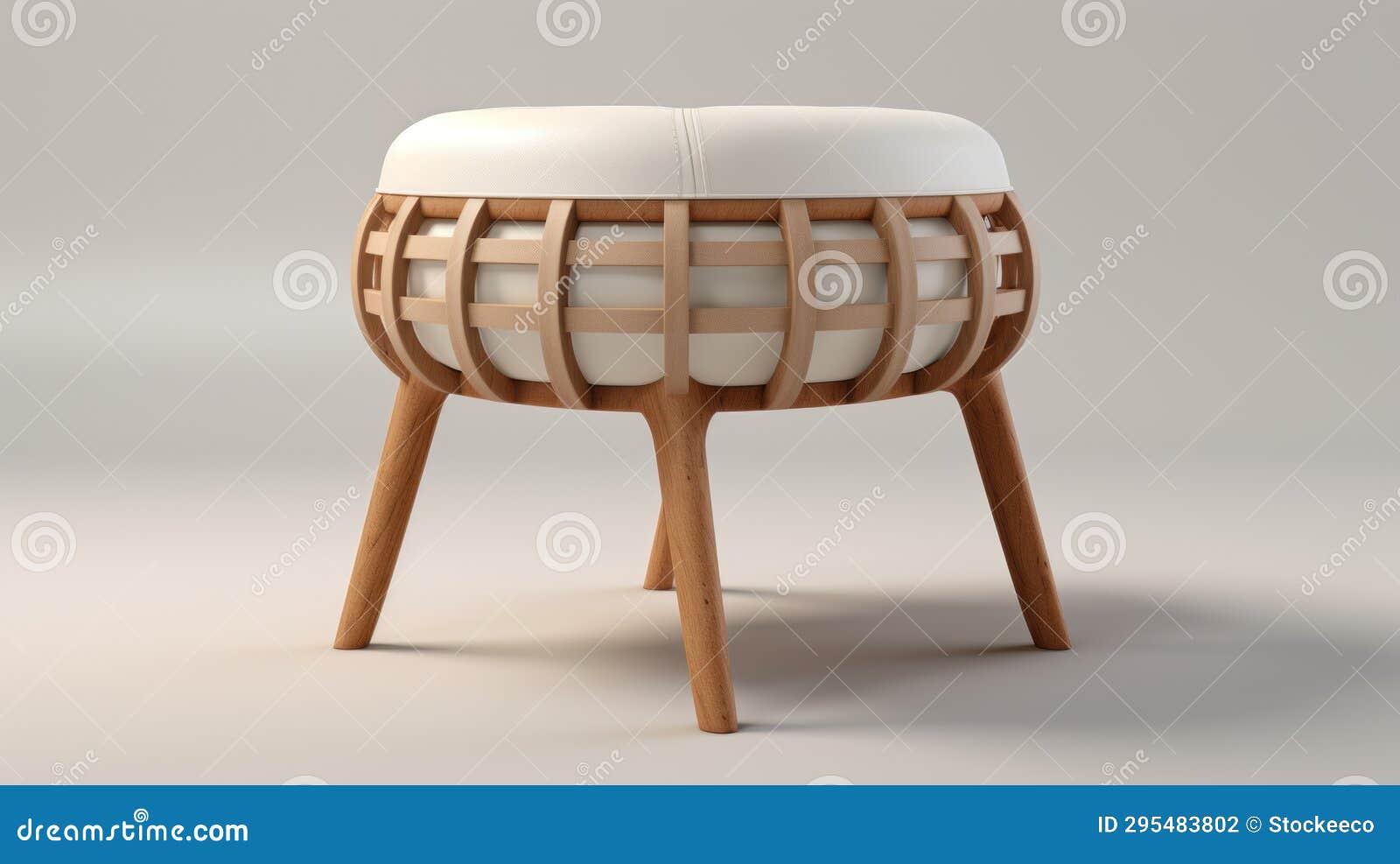 Wooden Stool with Basket Legs and Pillows - Physically Based Rendering ...