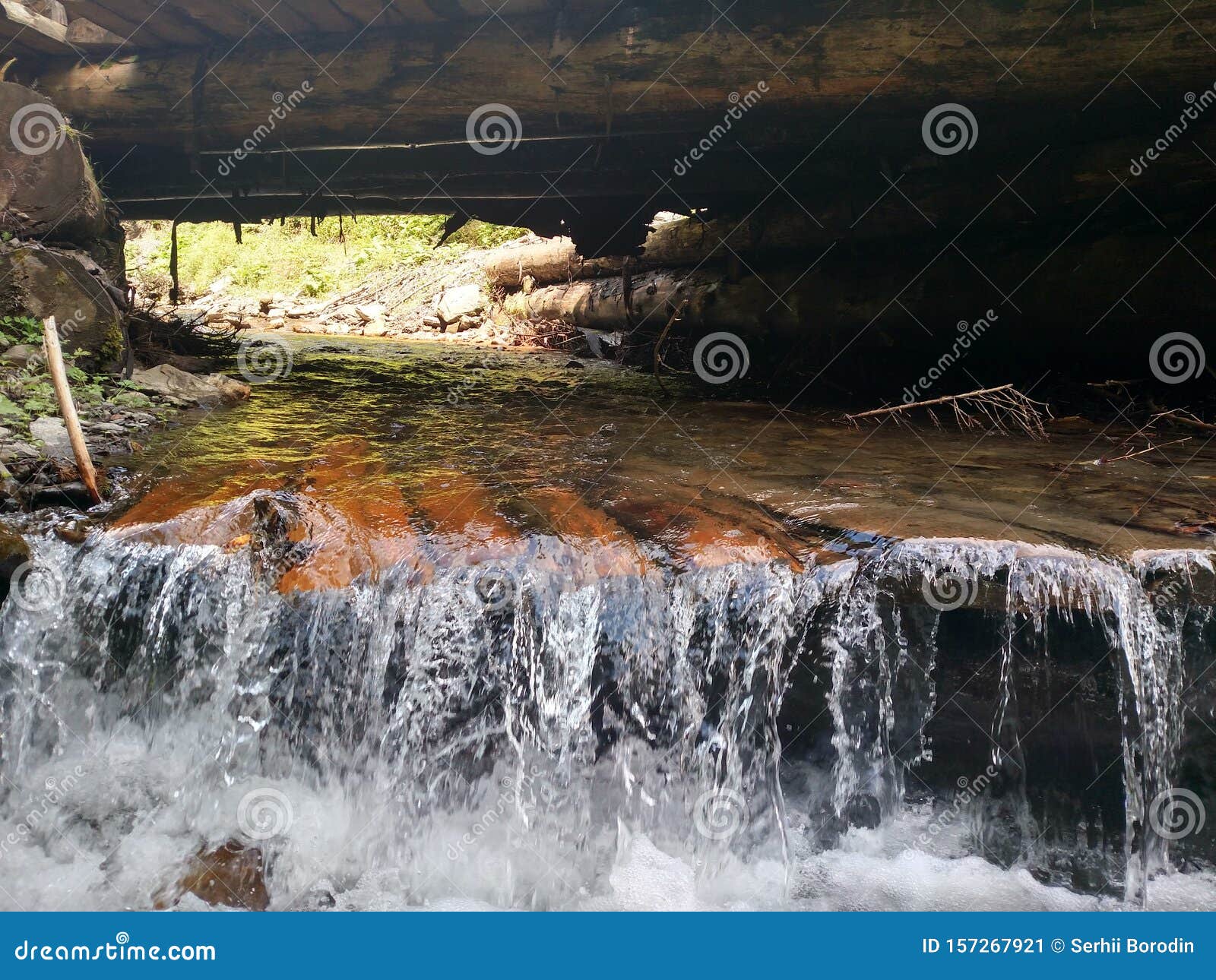Wooden Structure Artificial Waterfall Under the Man-made Bridge Channel ...