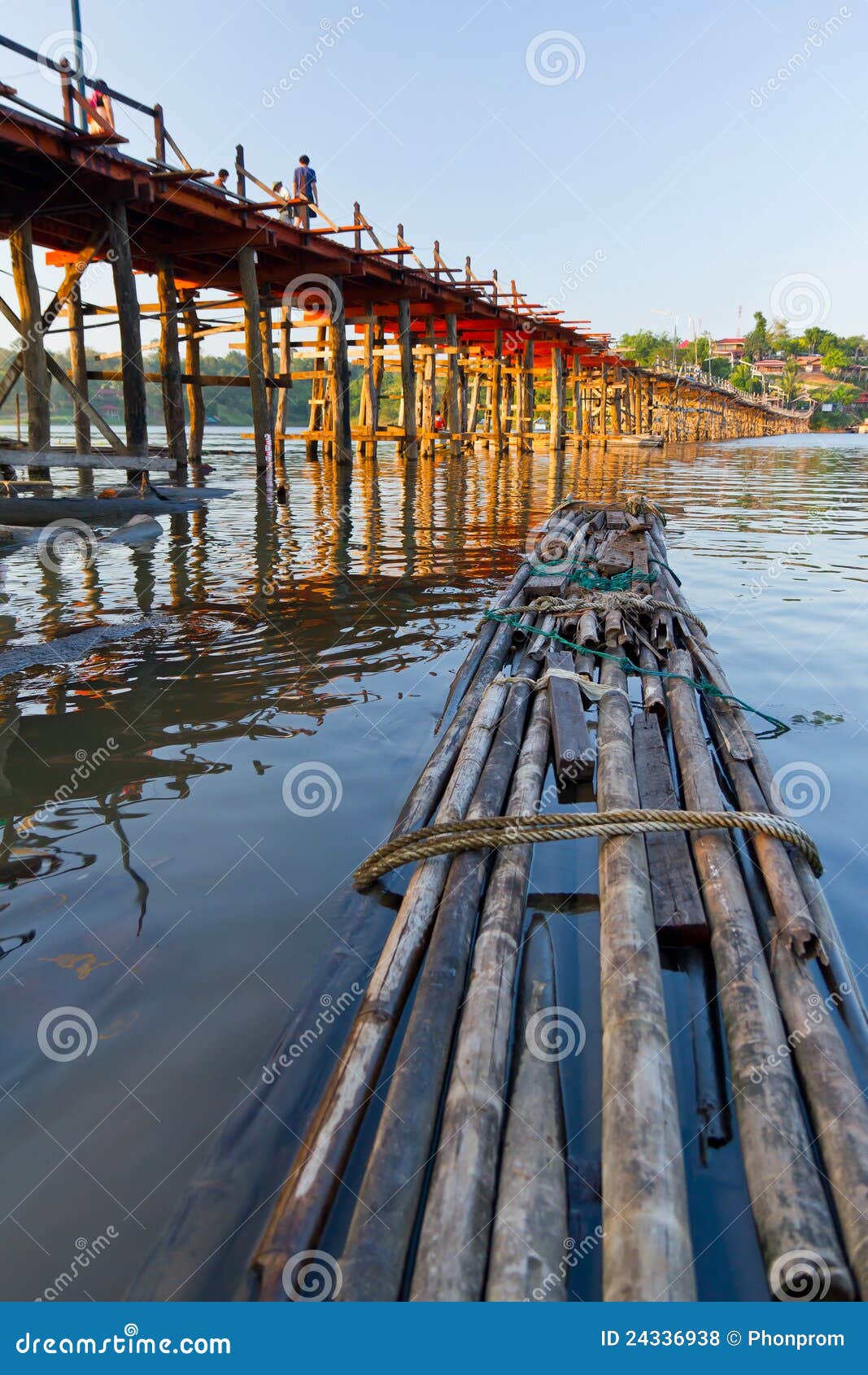 Wooden Structure Bridge and Raft Stock Photo - Image of cloudy, tree ...
