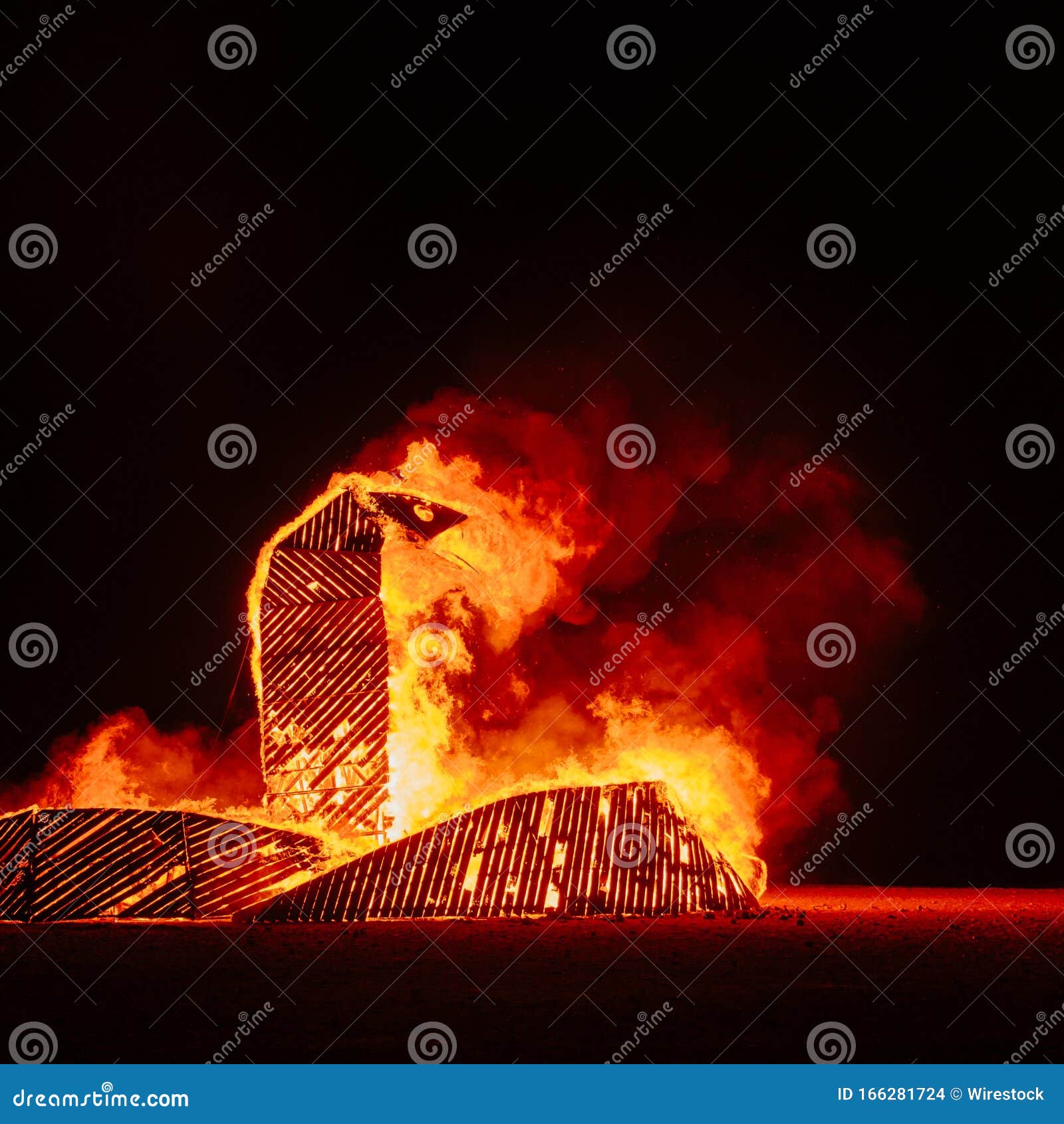 Wooden Structure Burning in the Fire in a Darkness Stock Photo - Image ...