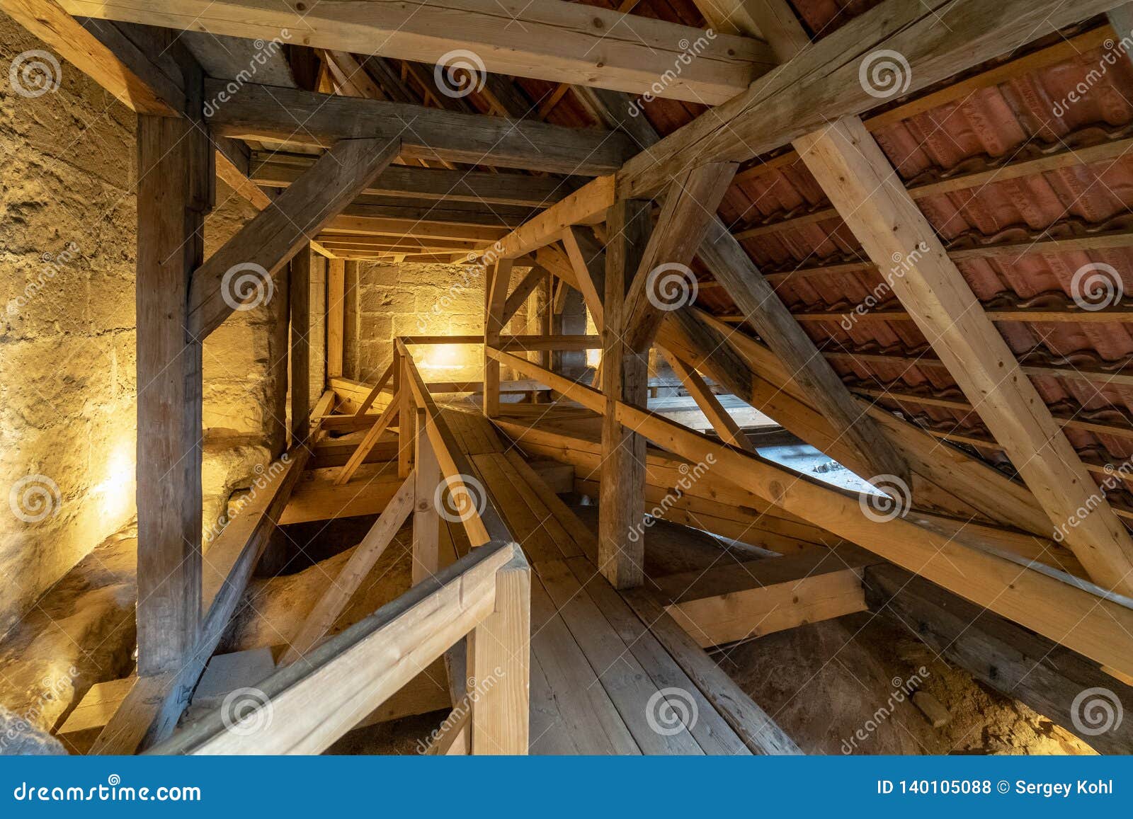 Wooden Structures of the Attic of an Old House Stock Photo - Image of ...