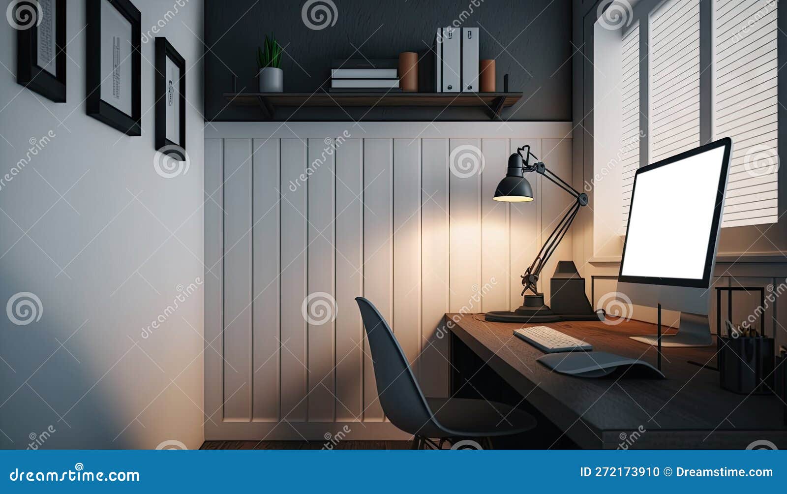 Wooden Study Table with Desktop Computer in Modern Room. Generative AI ...