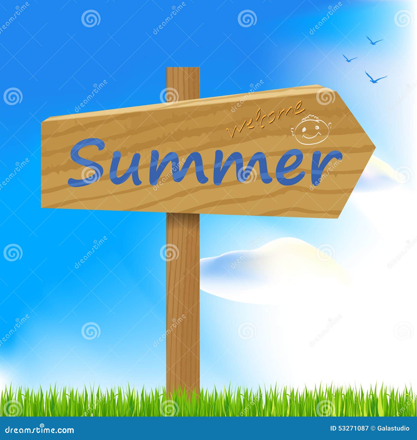 Wooden summer sign, arrow. stock illustration. Illustration of board ...