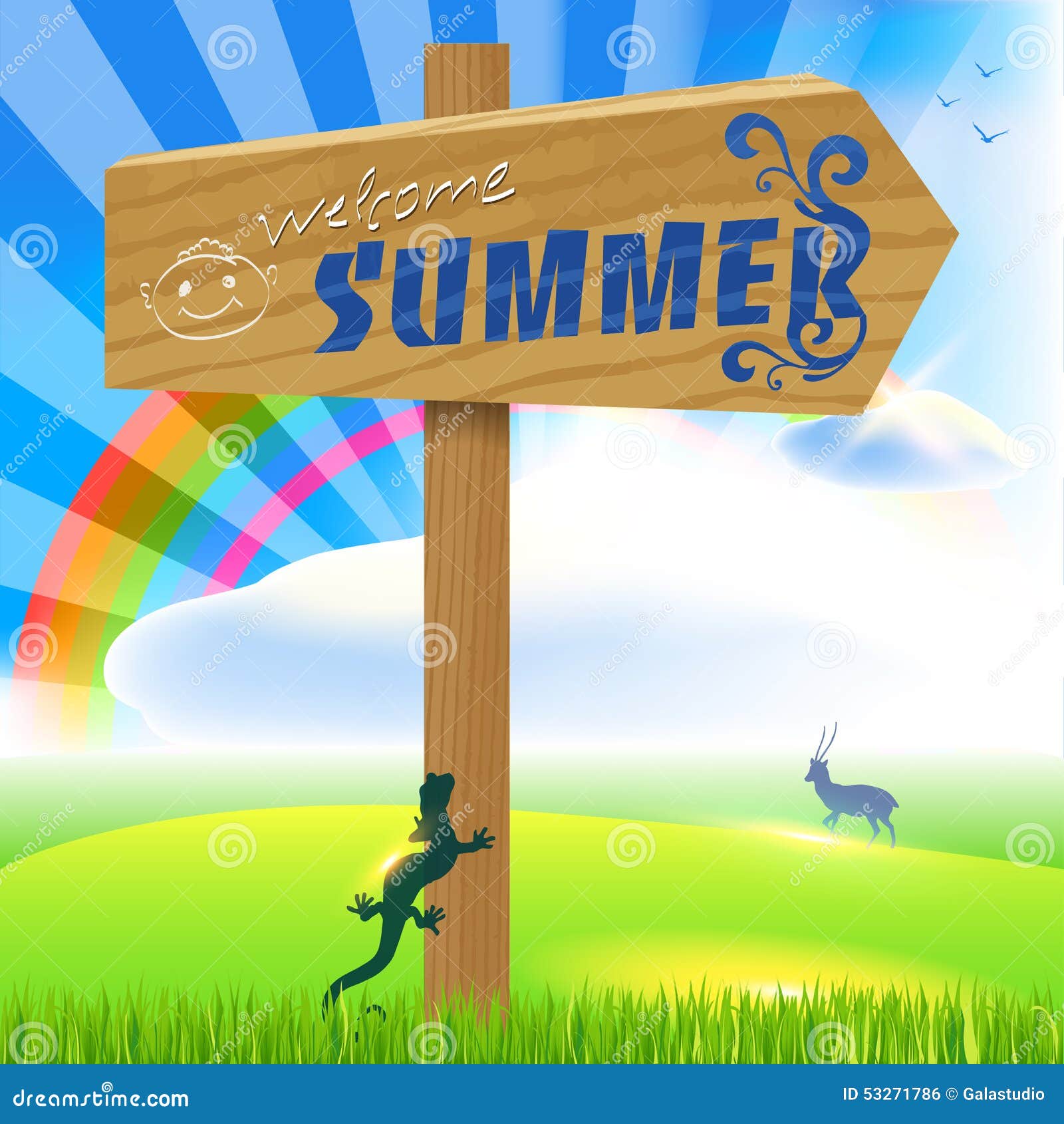 Wooden summer sign, arrow. stock illustration. Illustration of fence ...