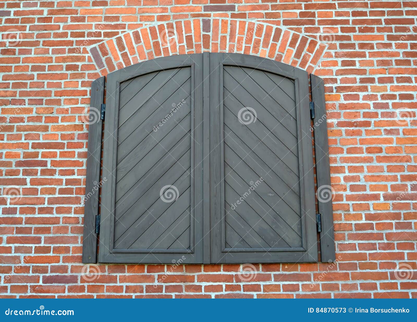 Wooden Sun Blind on a Red Brick Wall, a False-window Stock Image ...