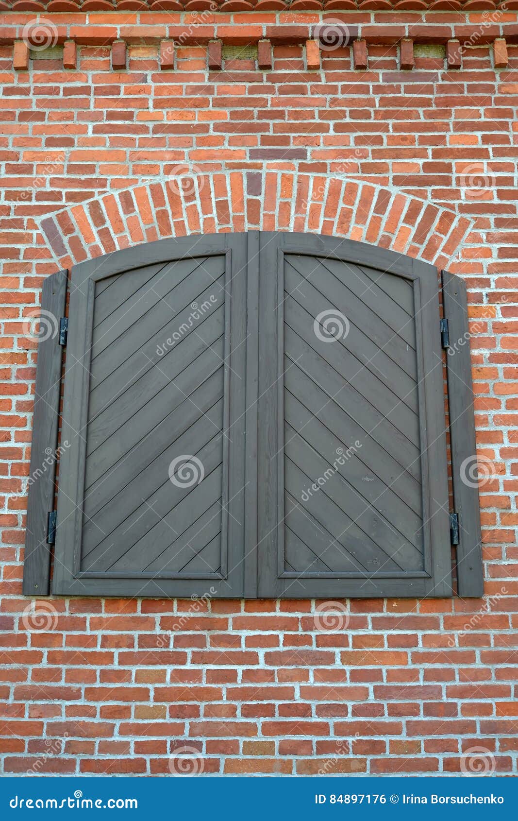 Wooden Sun Blind on a Red Brick Wall, Imitation of a Window Stock Photo ...