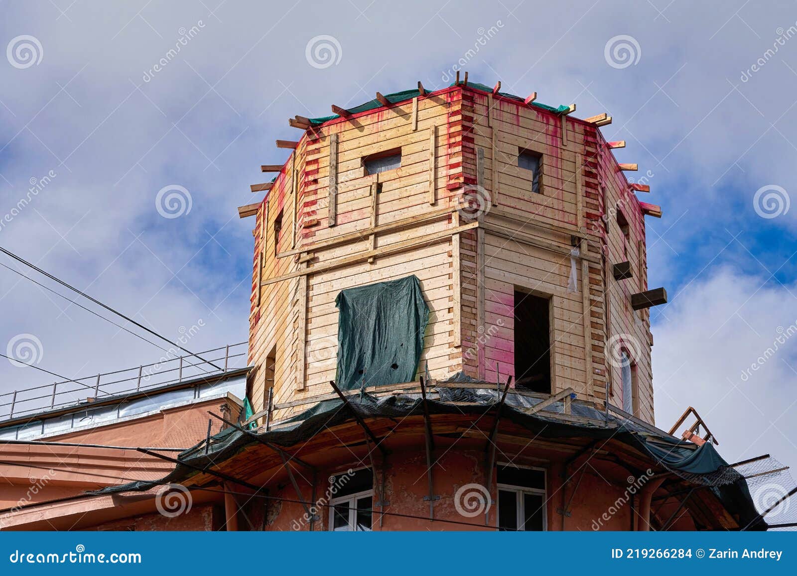 Wooden Superstructure in the Form of a Tower Over a Brick Building ...