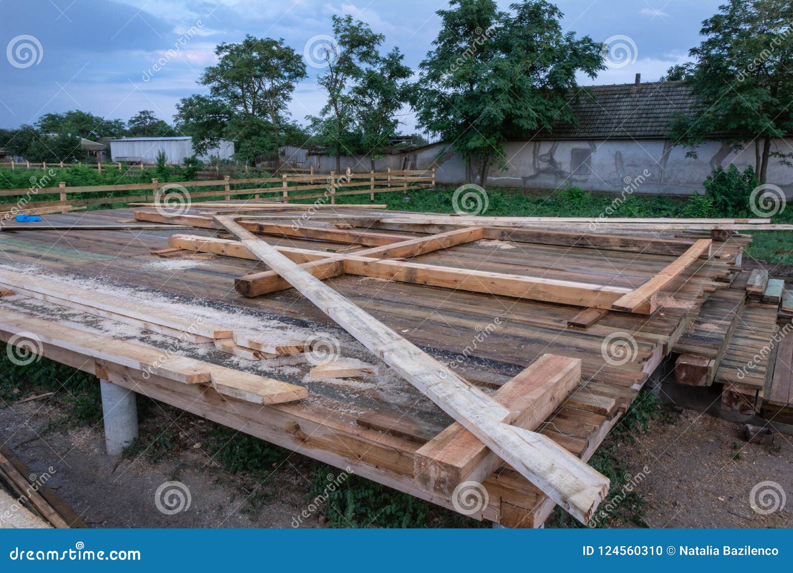Wooden Support Beams and a Template of the Frame of the House a-frame ...