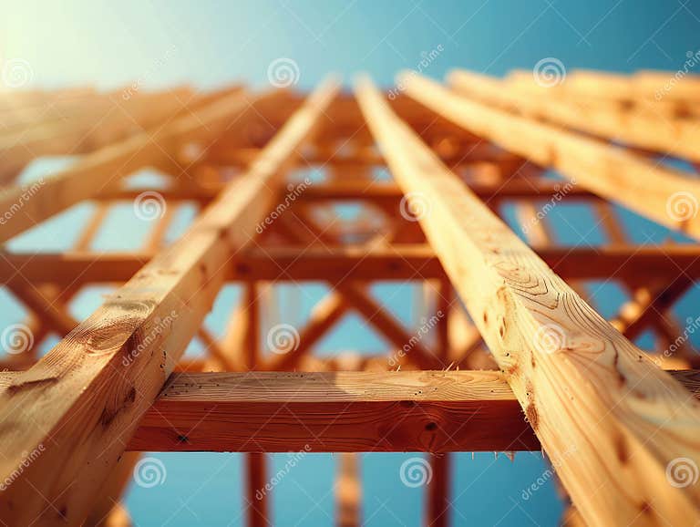 Wooden Support Structures Form Detailed Framework at a Development Site ...