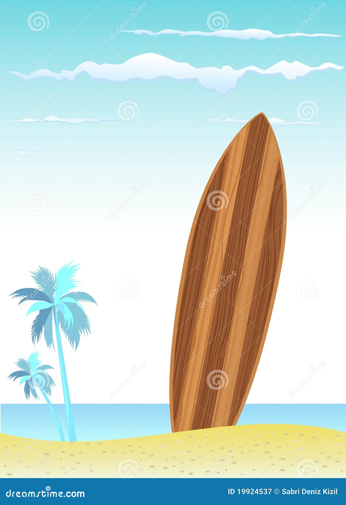 Wooden Surfboard with Beach Stock Vector - Illustration of exotic ...