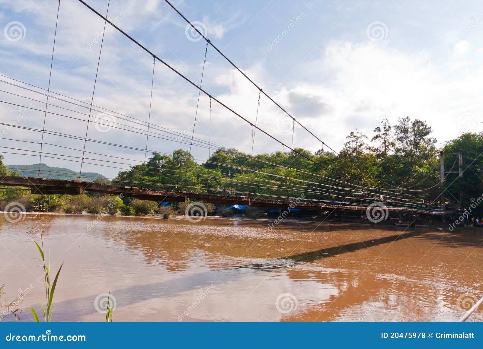 Wooden Suspension Bridge From Side Stock Photo - Image of cable, high ...