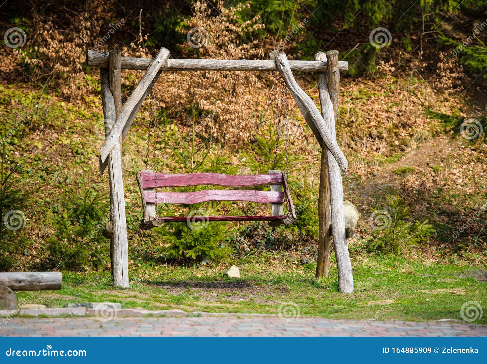 Wooden swing stock image. Image of leisure, backyard - 164885909