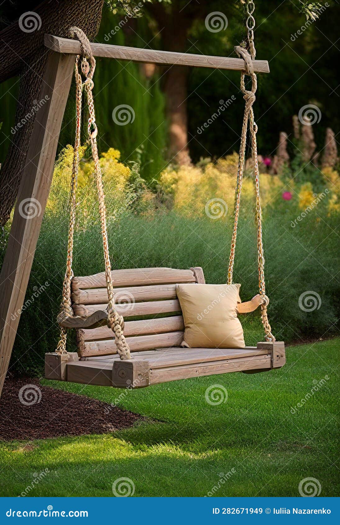 Wooden Swing on the Grass. AI Generated Stock Illustration ...
