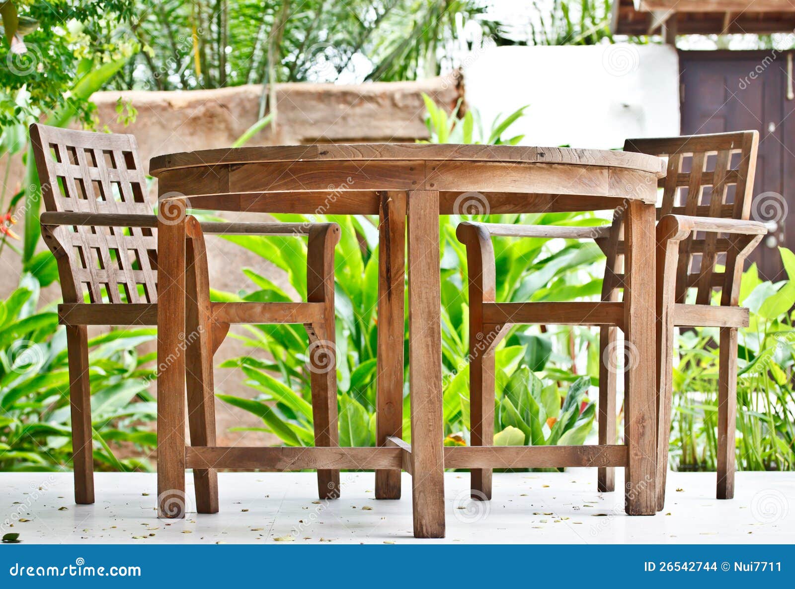 Wooden tabel set stock photo. Image of bush, furniture - 26542744