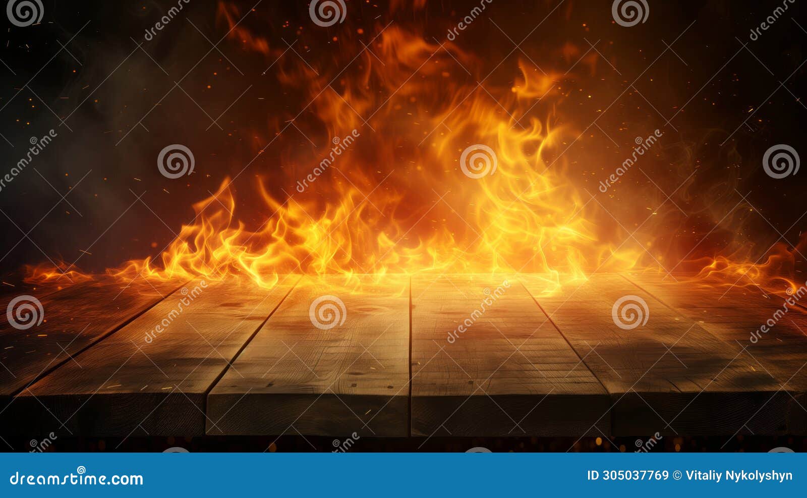 Wooden Table with Abundant Fire Flames Stock Image - Image of ...