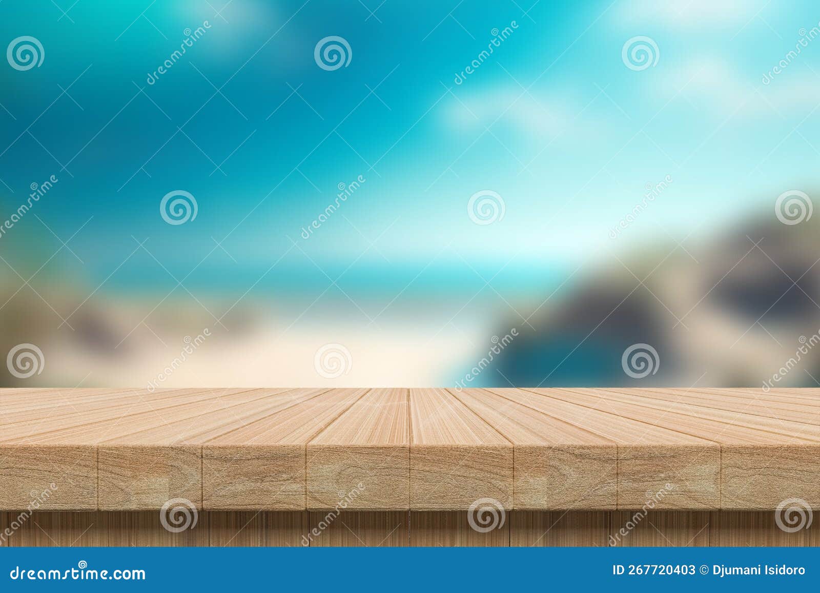 Wooden Table Background Beach To Announce Objects Stock Illustration ...