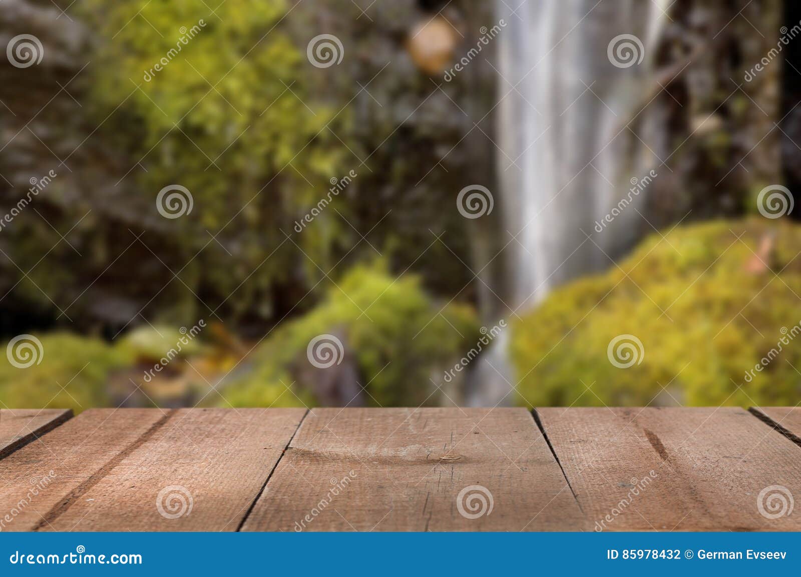 Wooden Table on the Background of Natural Landscape Stock Photo - Image ...