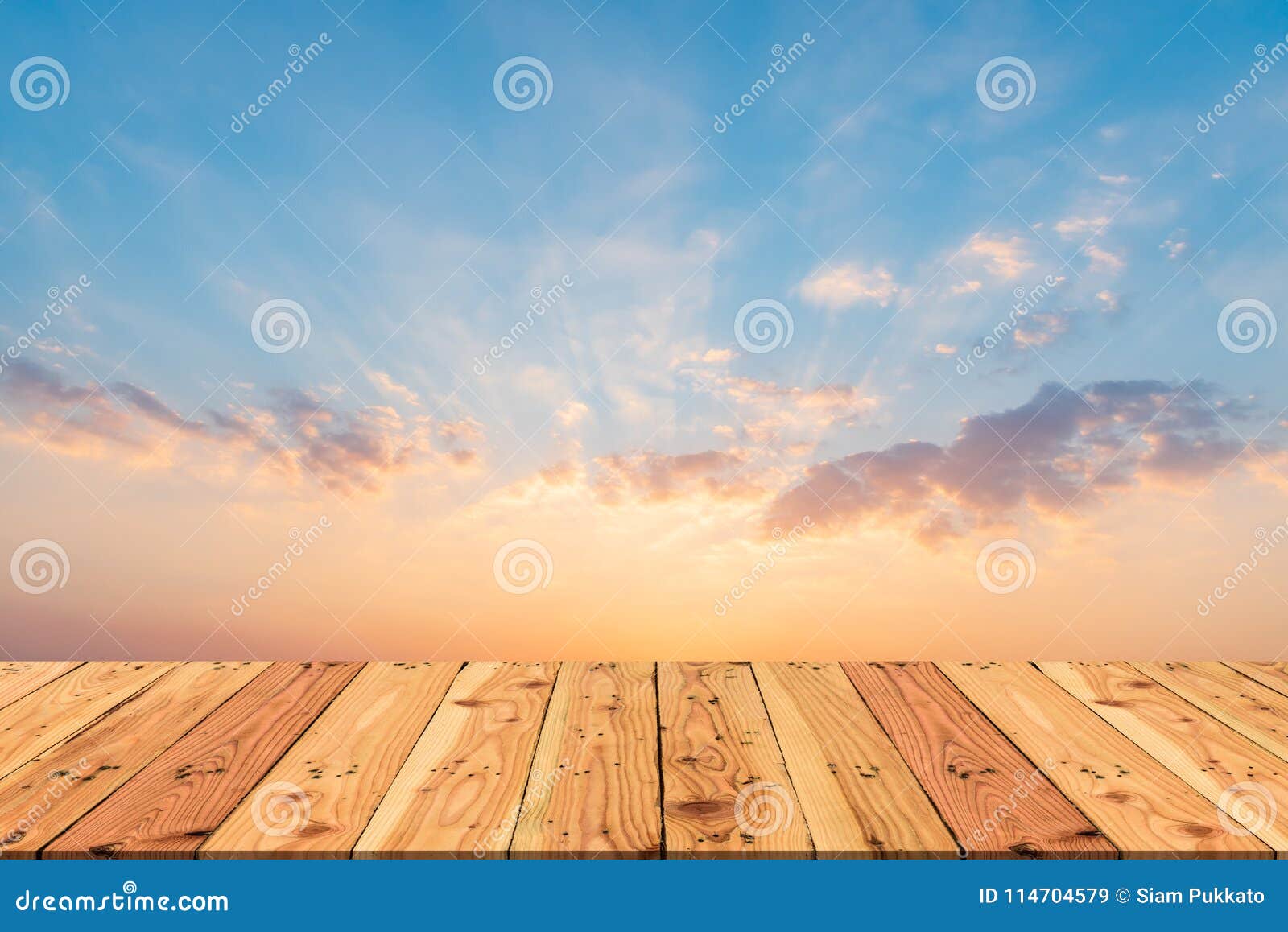 Wooden Table on Beautiful Dramatic Sunset Sky Stock Image - Image of ...