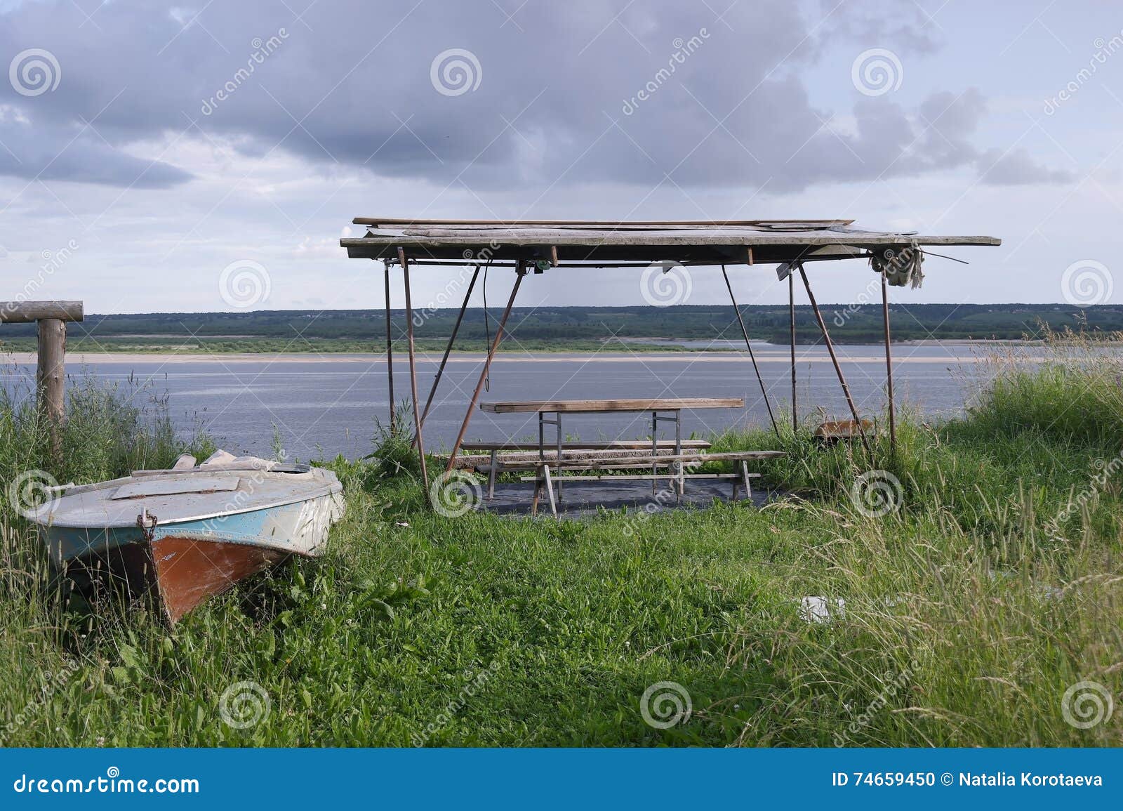 Wooden Table and Bench for Relaxing Under a Canopy Stock Photo - Image ...
