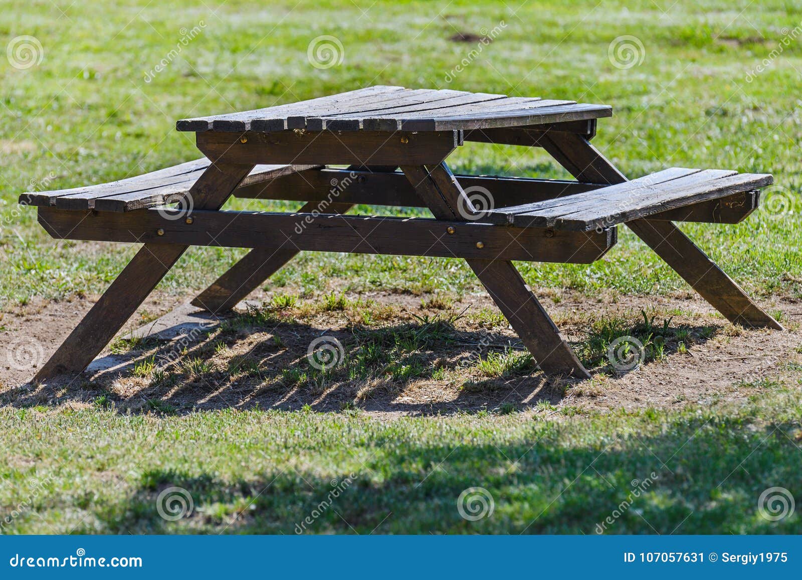 Wooden Table with Benches in the Park Close-up Stock Image - Image of ...