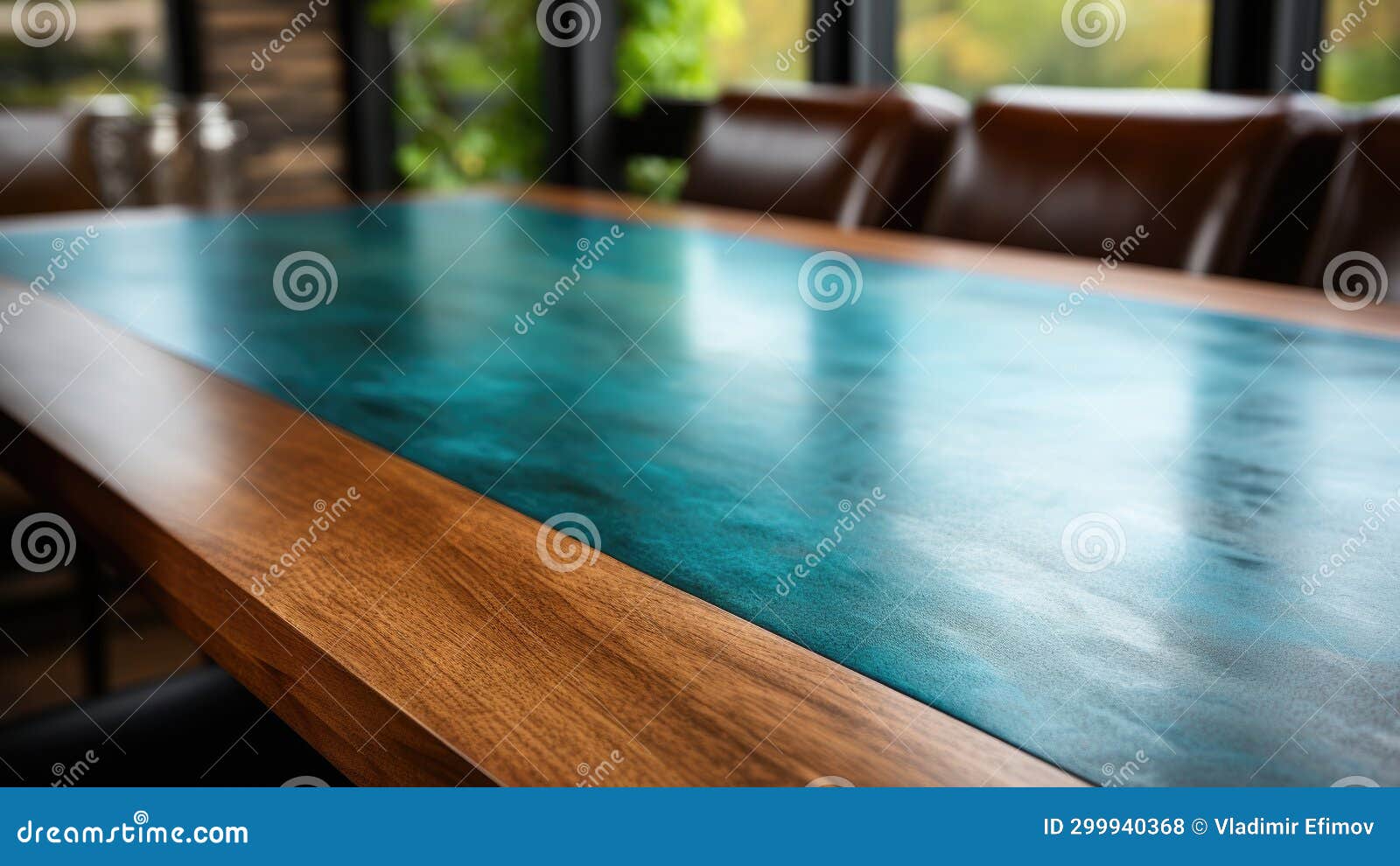 Wooden Table with Blue Glass Top Stock Photo - Image of wooden, table ...