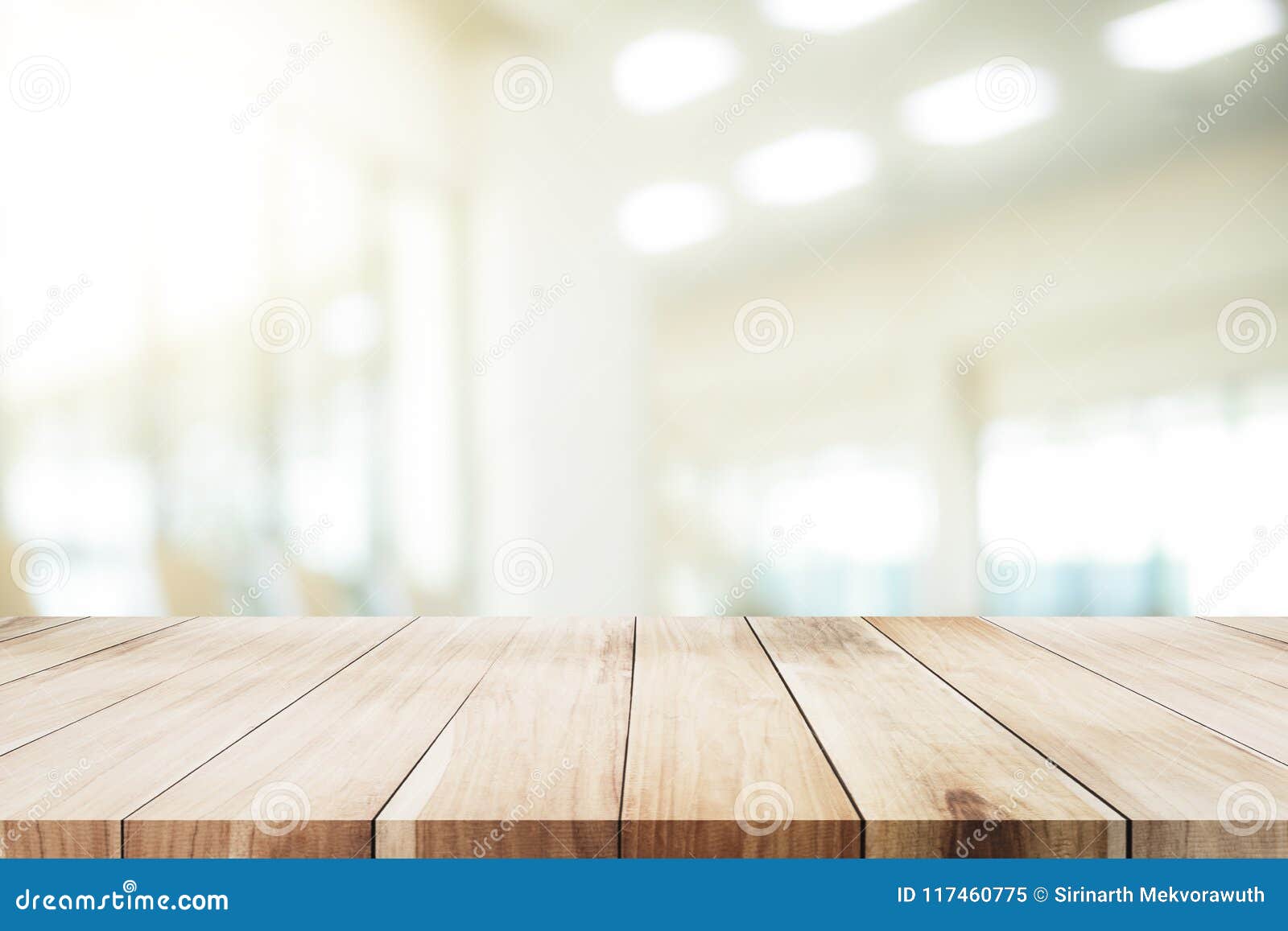 Wooden Table with Blur Background of Office Room. Stock Image - Image ...