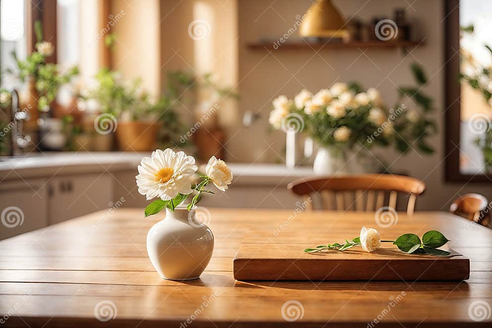 Wooden Table on Blurred Kitchen Bench Background. Ai Generative Stock ...