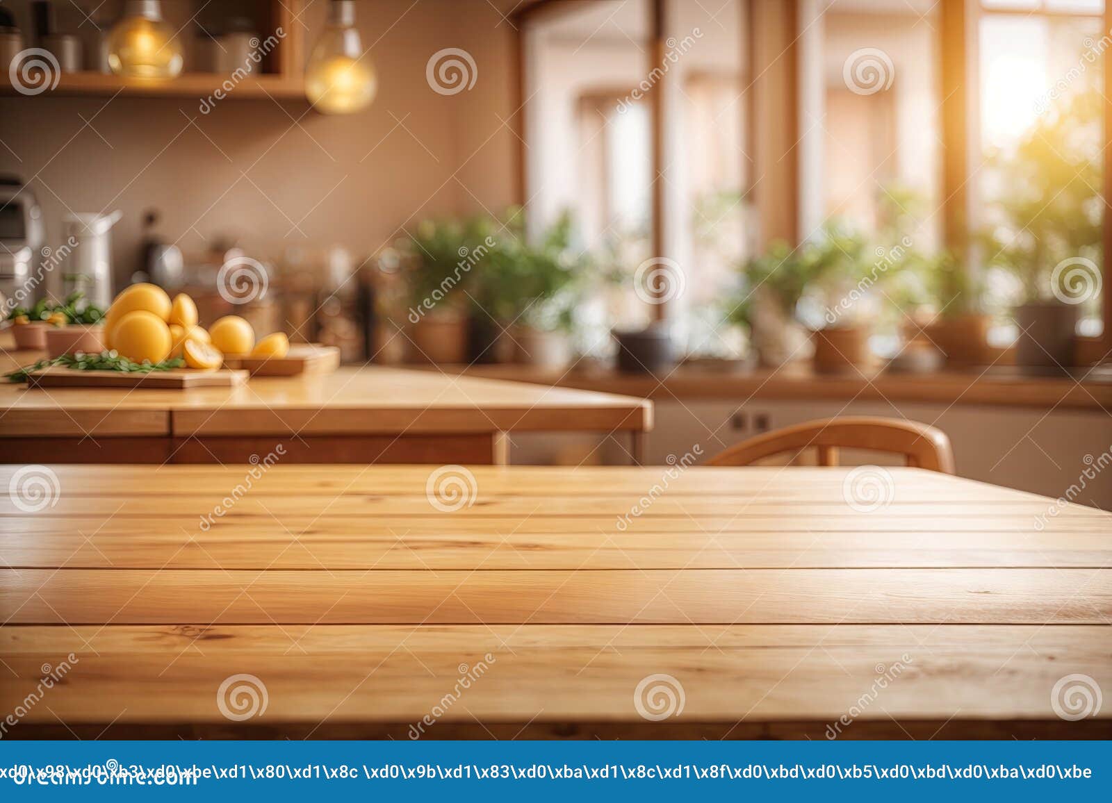 Wooden Table on Blurred Kitchen Bench Background. Ai Generative Stock ...