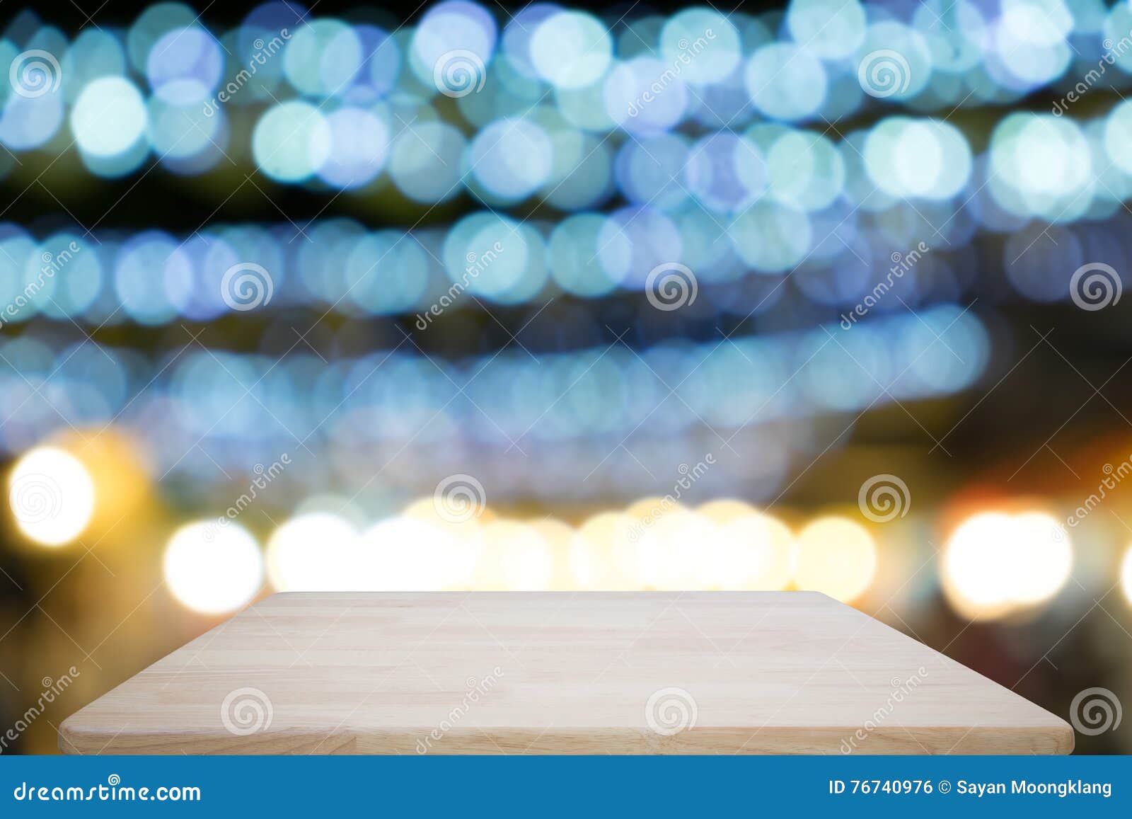 Wooden Table with Blurred of Lights in the Party. Stock Photo - Image ...