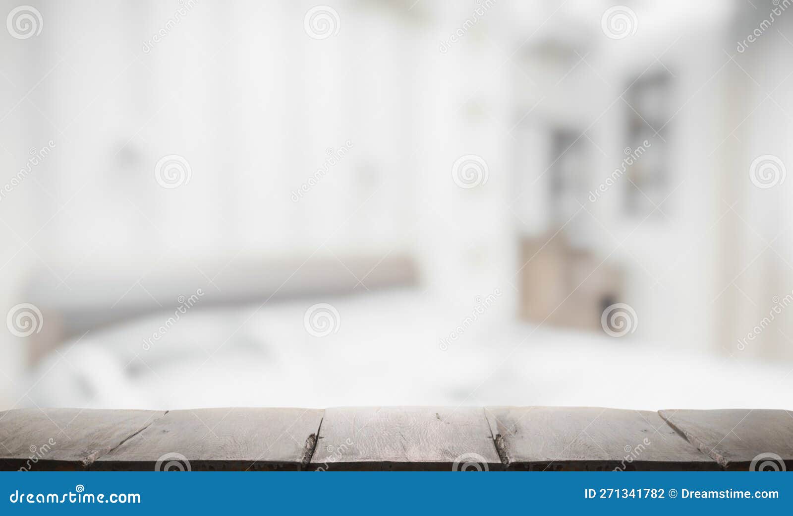 Wooden table, blurred room stock photo. Image of wooden - 271341782
