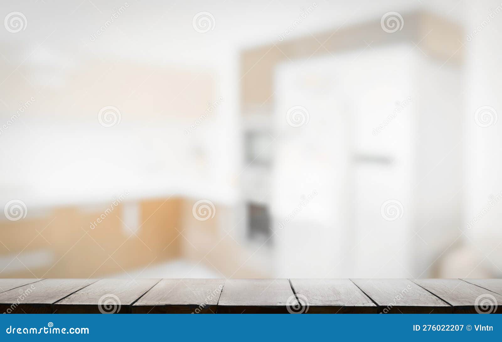 Wooden table, blurred room stock image. Image of background - 276022207
