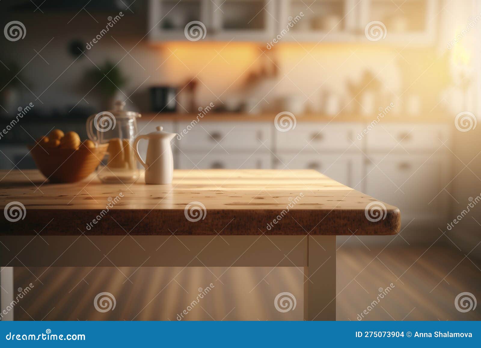Wooden Table with Blurry Kitchen Backdrop. Generative AI Stock ...