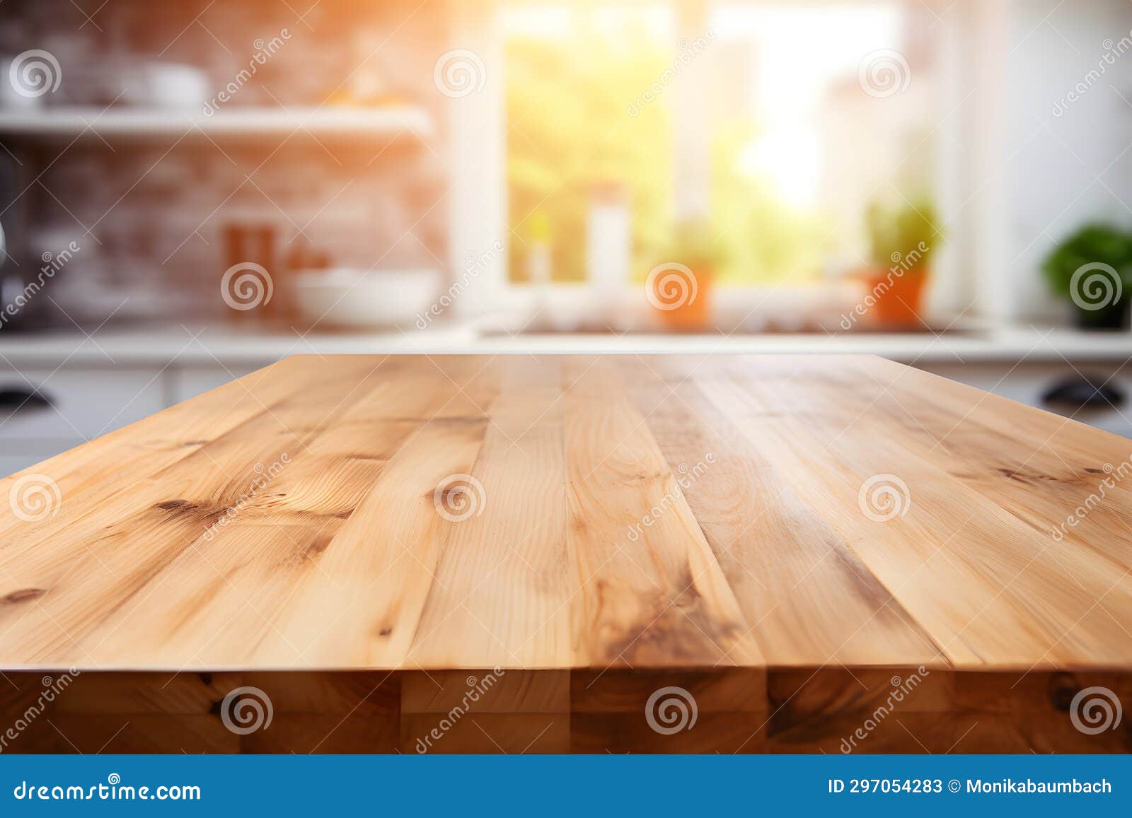 Empty Wood Table with Blurry Kitchen in Background Stock Illustration ...