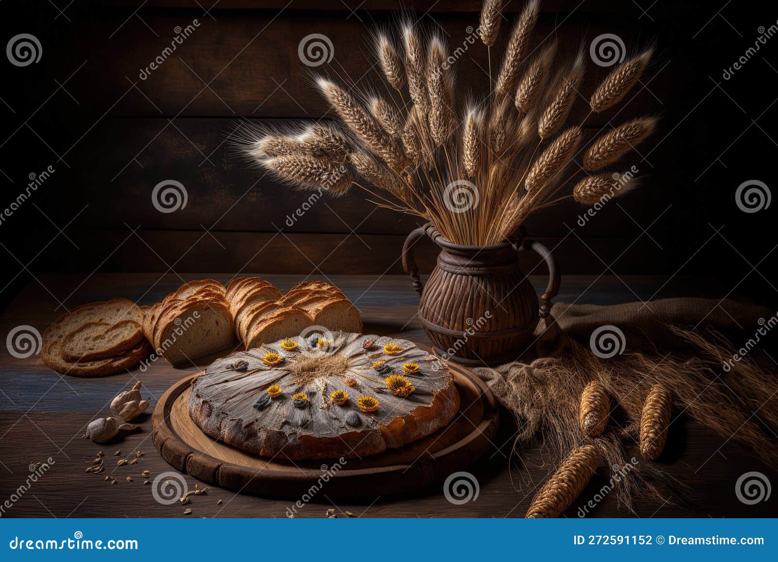 Wooden Table with Bread from a Bakery. a Variety of Bread with a Sheaf ...