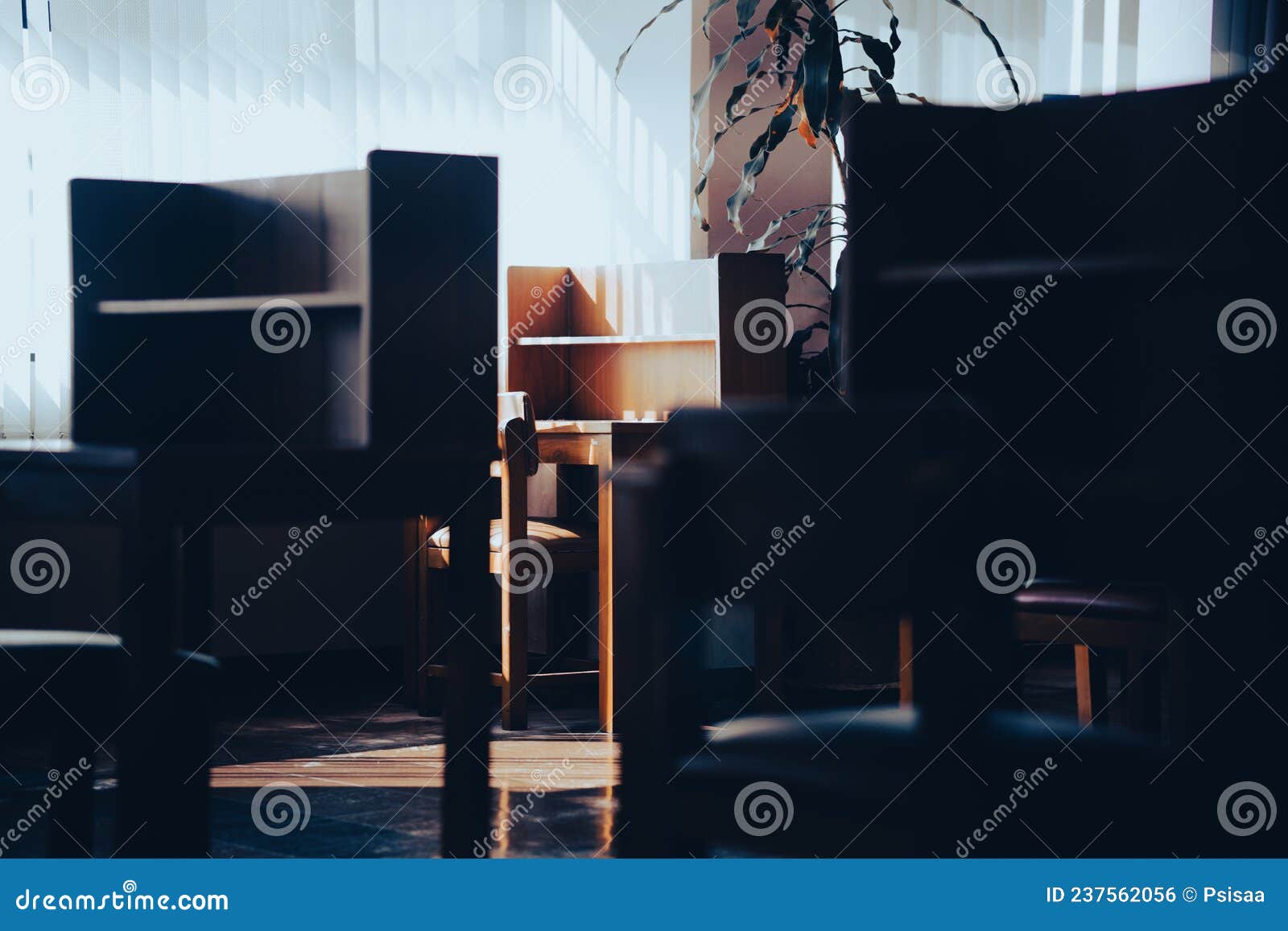Wooden Table Chair for Reading in Library Stock Photo - Image of ...